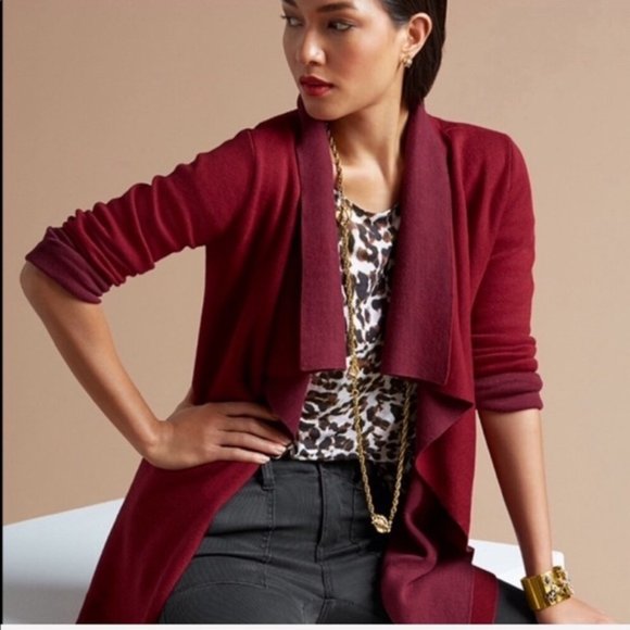 CAbi | Sweaters | Cabi Cozy Up Style 3479 Waterfall Front 2 Tone Red ...